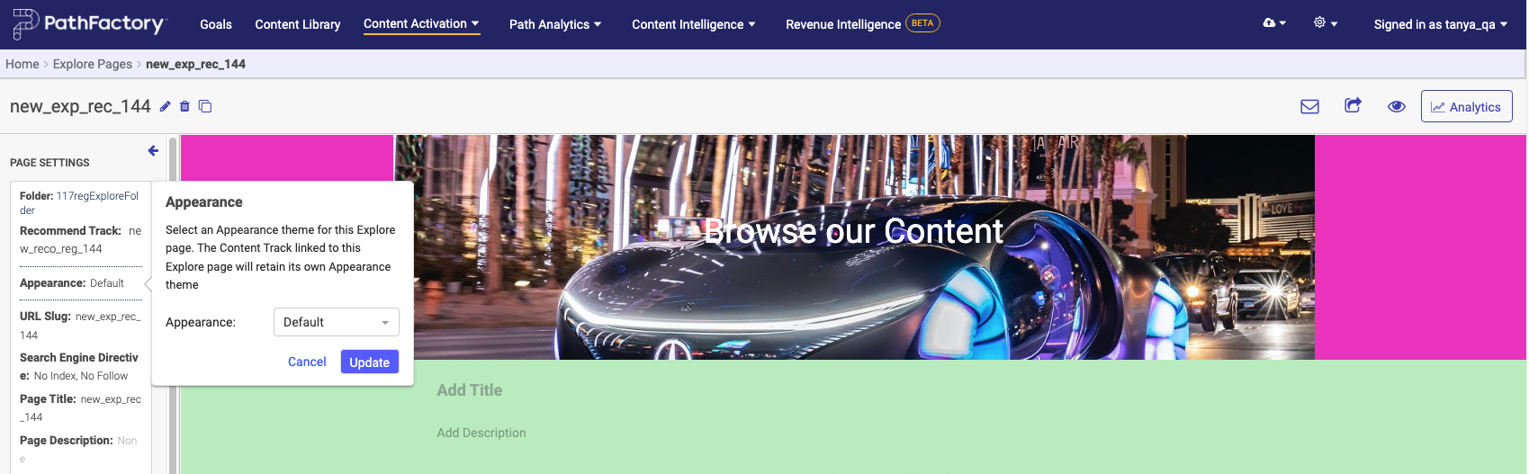 Select Page Settings - PathFactory