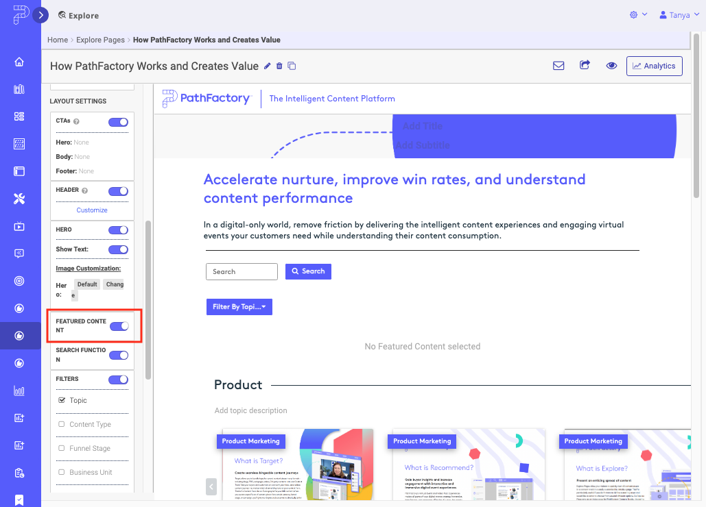 Explore Page Layout Settings - PathFactory