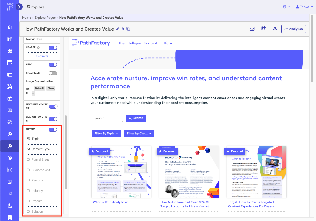 Explore Page Layout Settings - PathFactory
