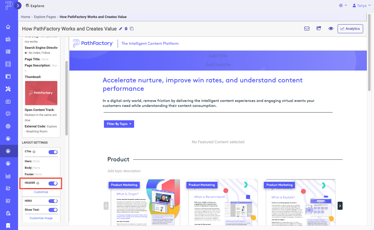 Explore Page Layout Settings - PathFactory